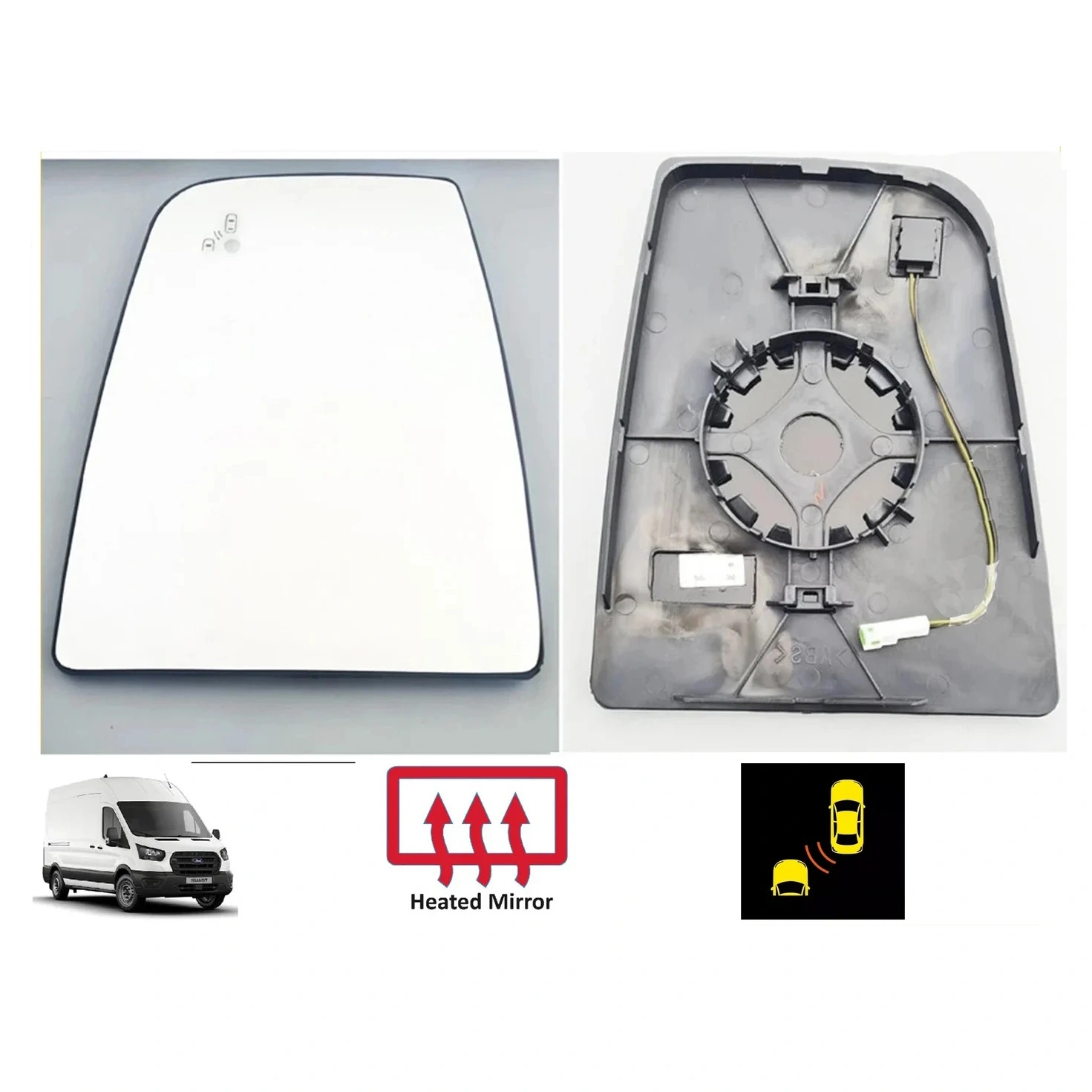 Ford Transit Mirror Glass With Base Heated Lane Assist. LHS. 14-19